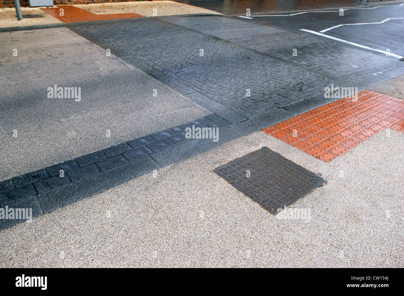 Road marking with feature for blind people at pedestrian crossing. UK ...