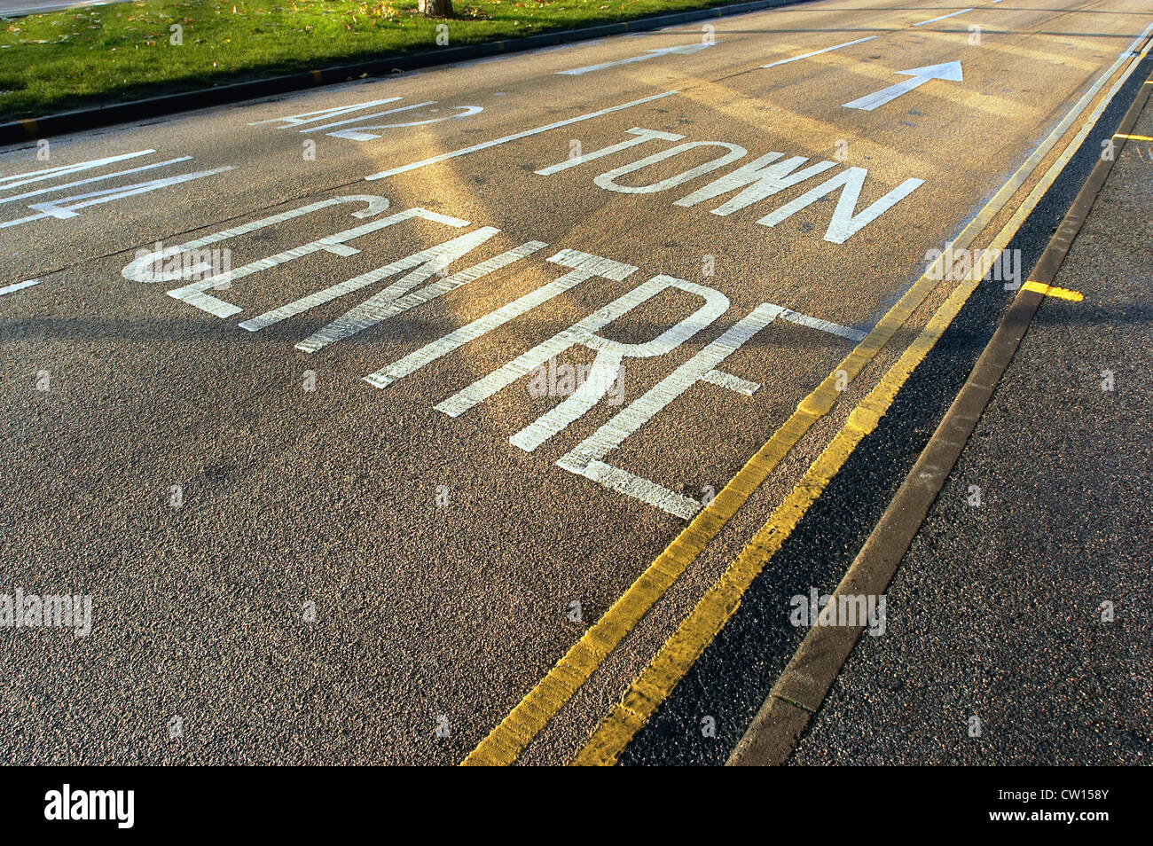 Road marking on coloured asphalt United Kingdom Stock Photo - Alamy