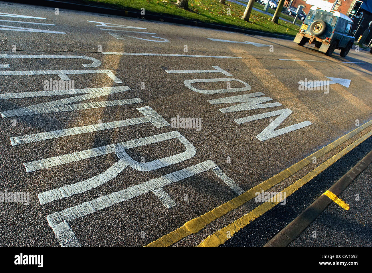 Road marking on coloured asphalt United Kingdom Stock Photo - Alamy