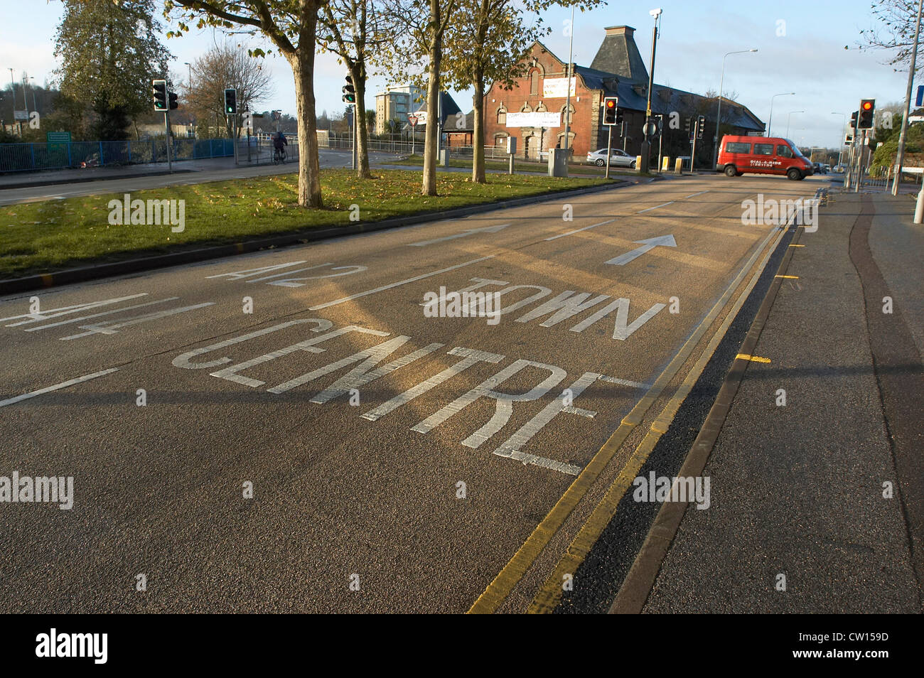 Road marking on coloured asphalt United Kingdom Stock Photo - Alamy
