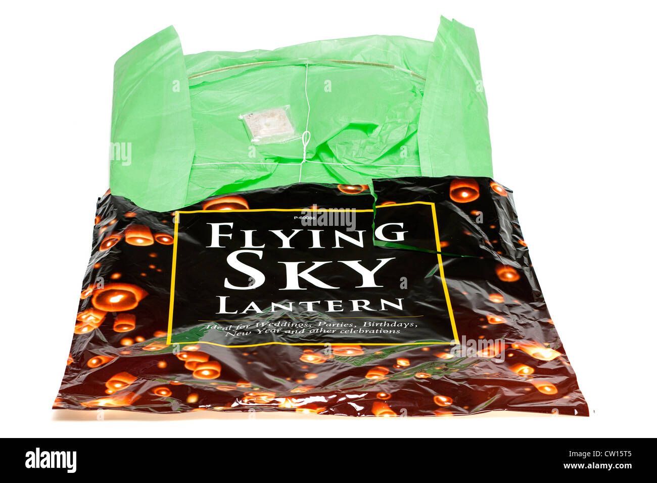 Green Flying sky lantern opened pack Stock Photo - Alamy