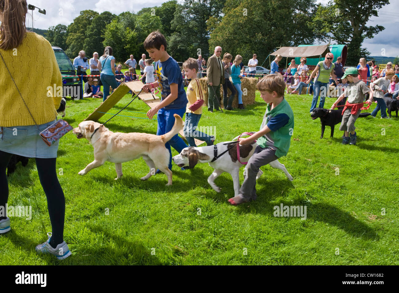 Dog show at fete on Scarecrow Day in village of Brampton Bryan ...