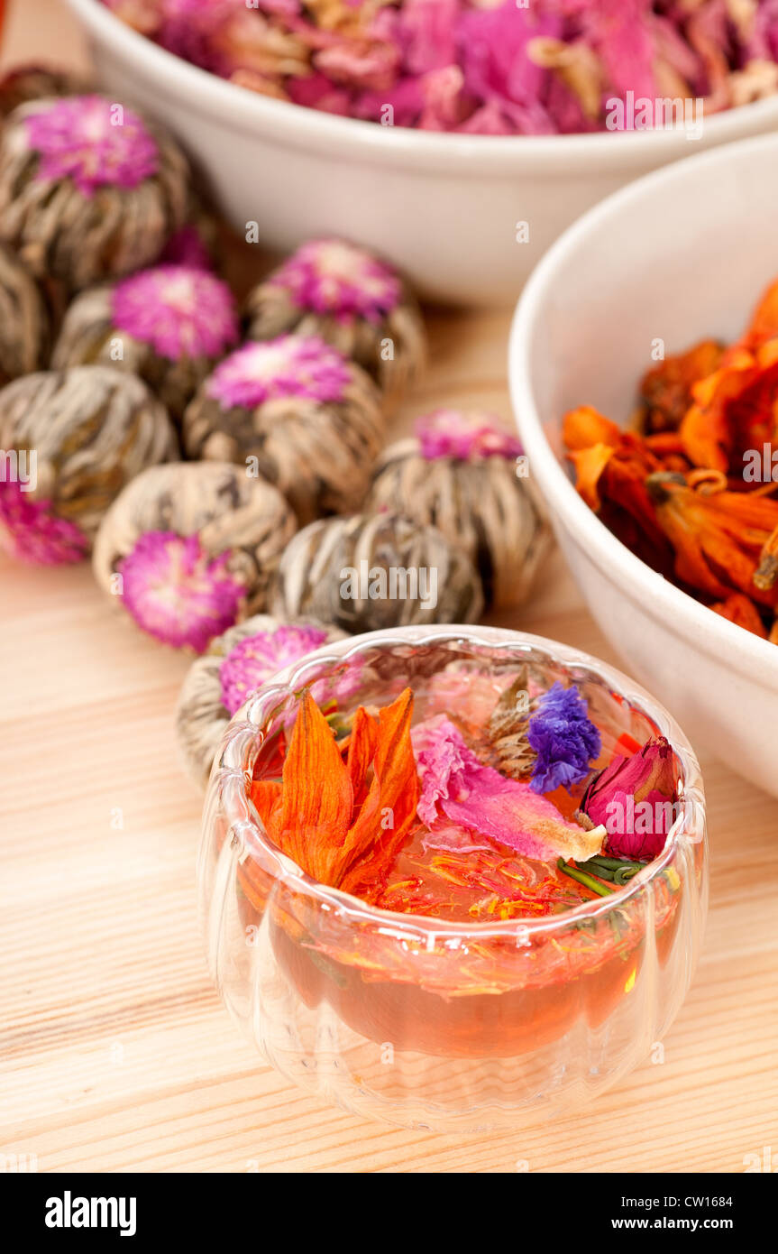 Herbal natural floral tea infusion with dry flowers ingredients Stock ...
