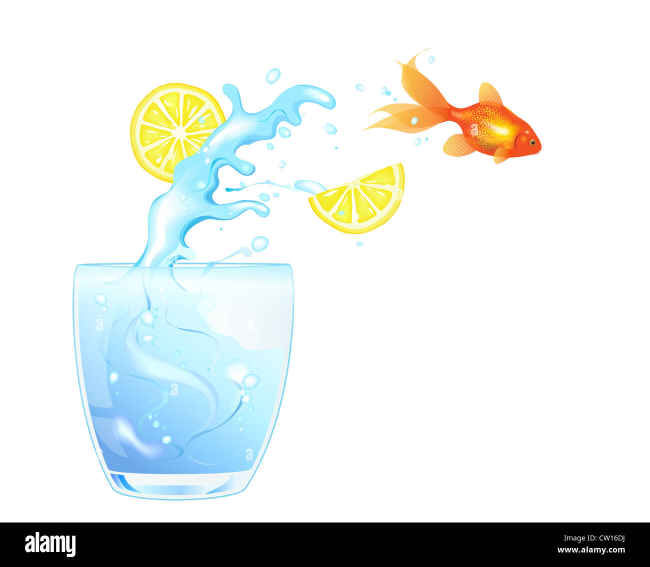 Goldfish jumping out of a water glass Stock Photo - Alamy