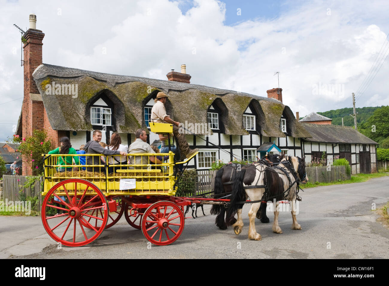 Rides for visitors on horse and cart at village fete on Scarecrow Day ...