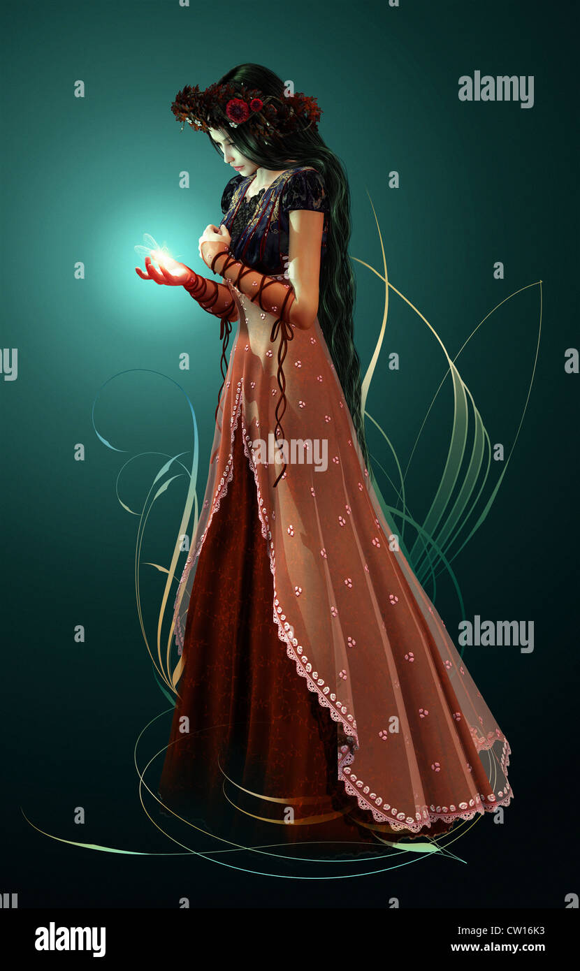 a high lady with a fairy in her hand Stock Photo - Alamy