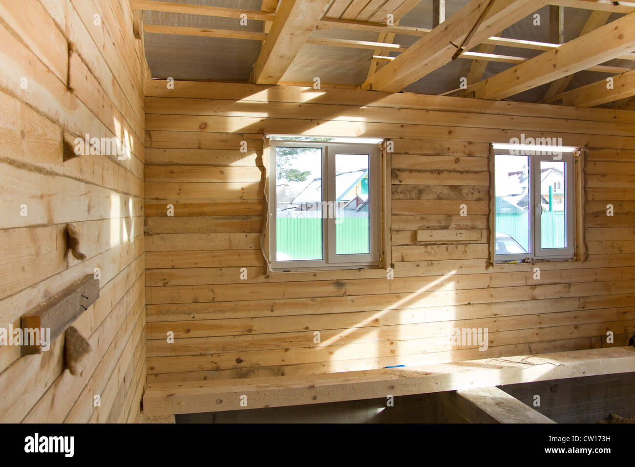 Unfinished wooden village house inside Stock Photo - Alamy