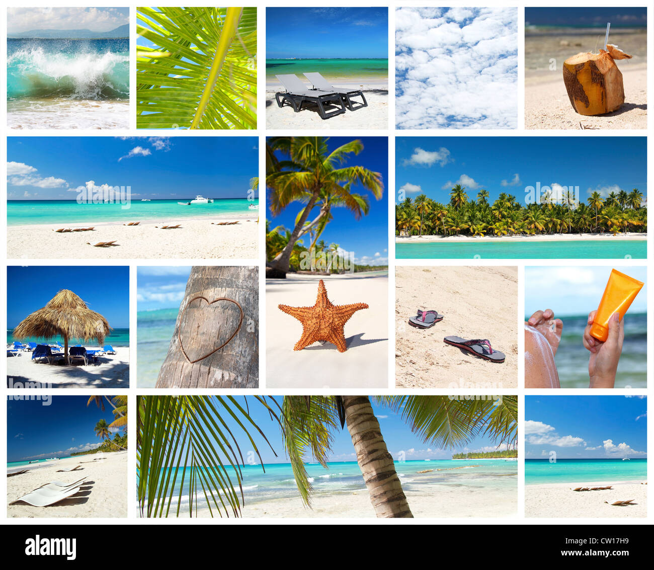 Caribbean collage with different parts of tropical landscape Stock ...