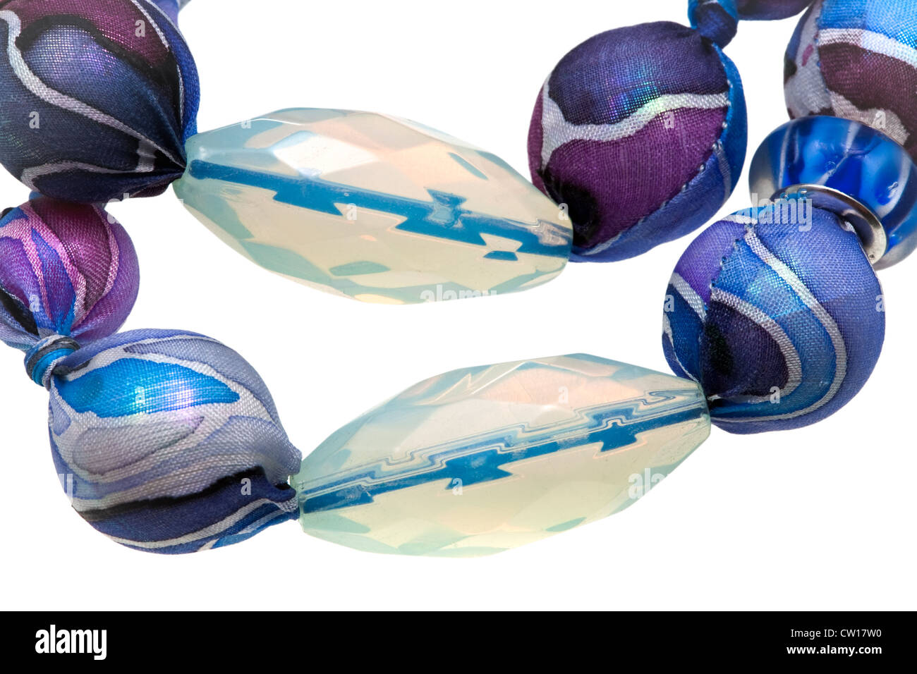 blue textile lady's bead with glass crystals isolated on white Stock ...