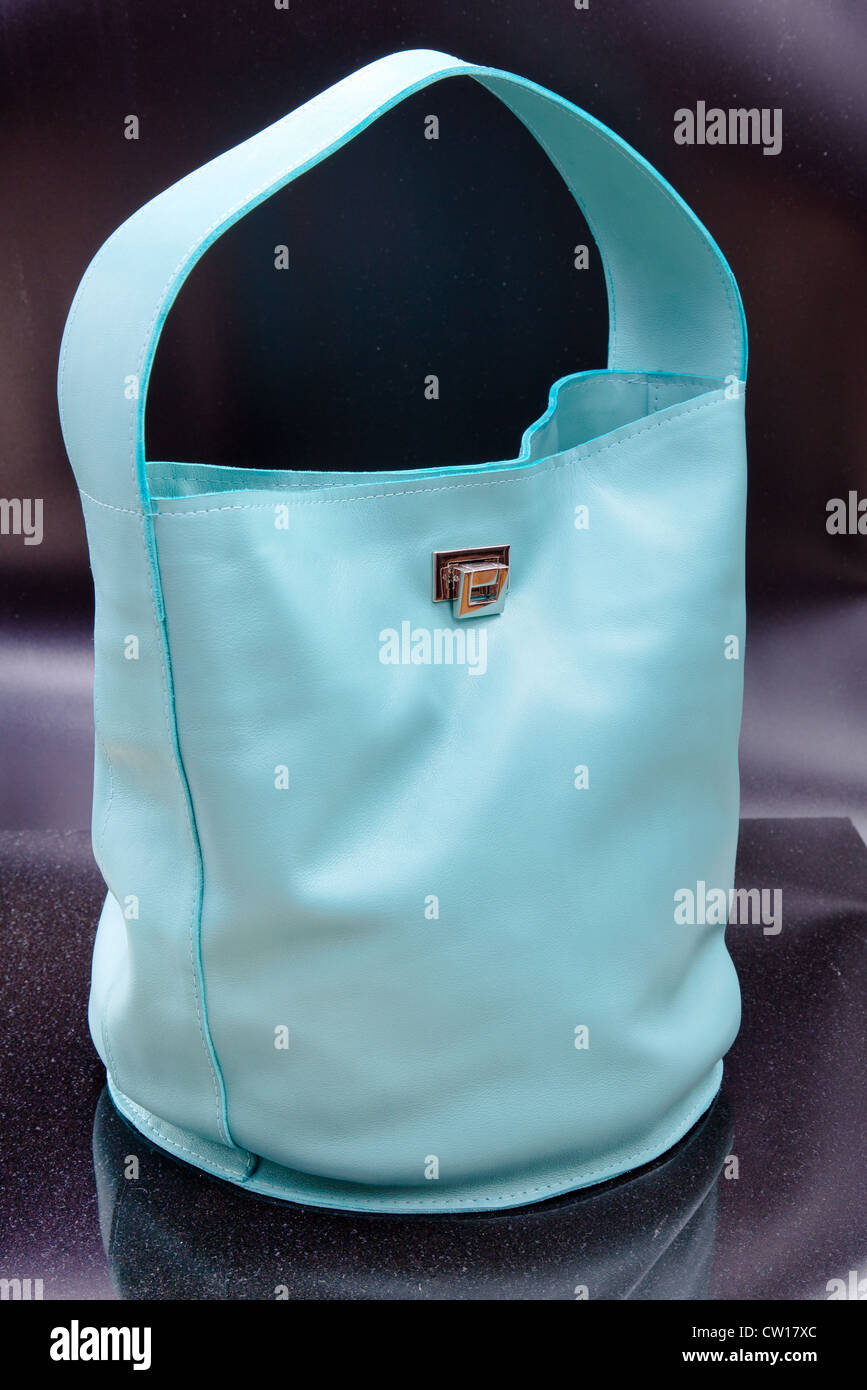 big blue leather woman bag Stock Photo - Alamy