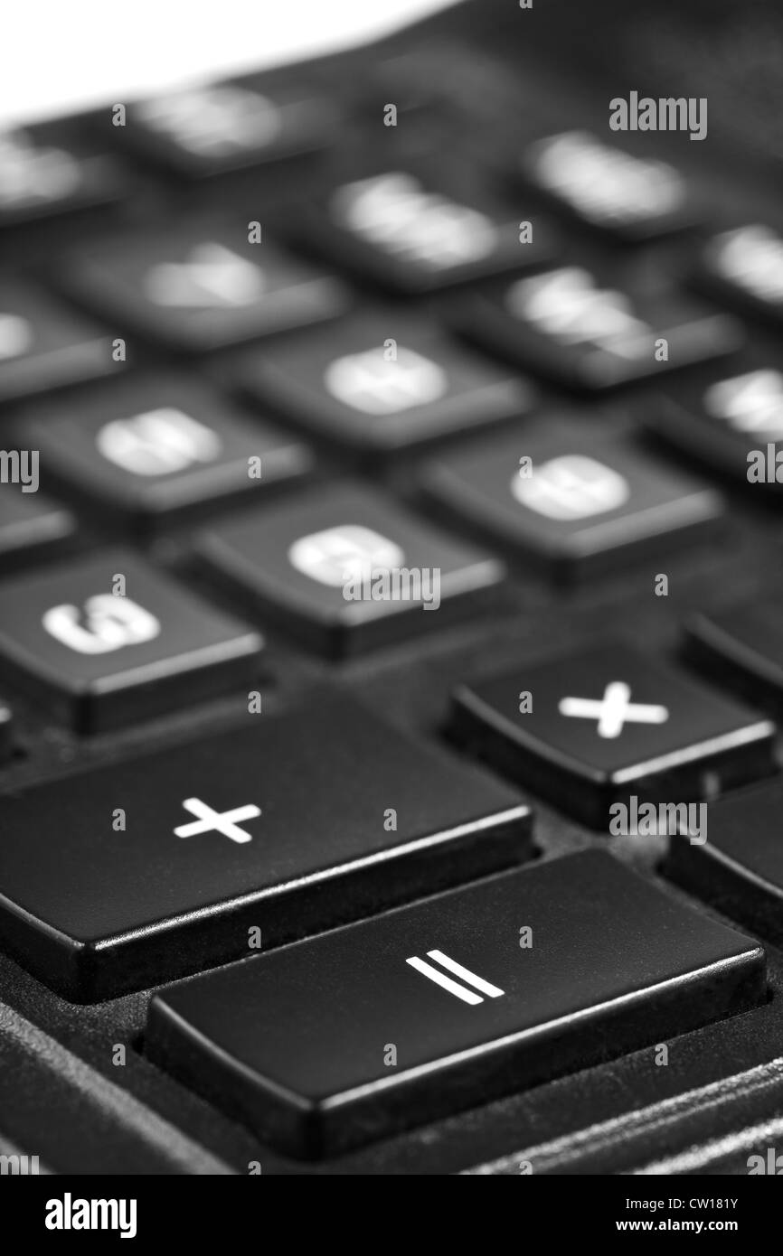 Close up addition button on calculator Black and White Stock Photos ...