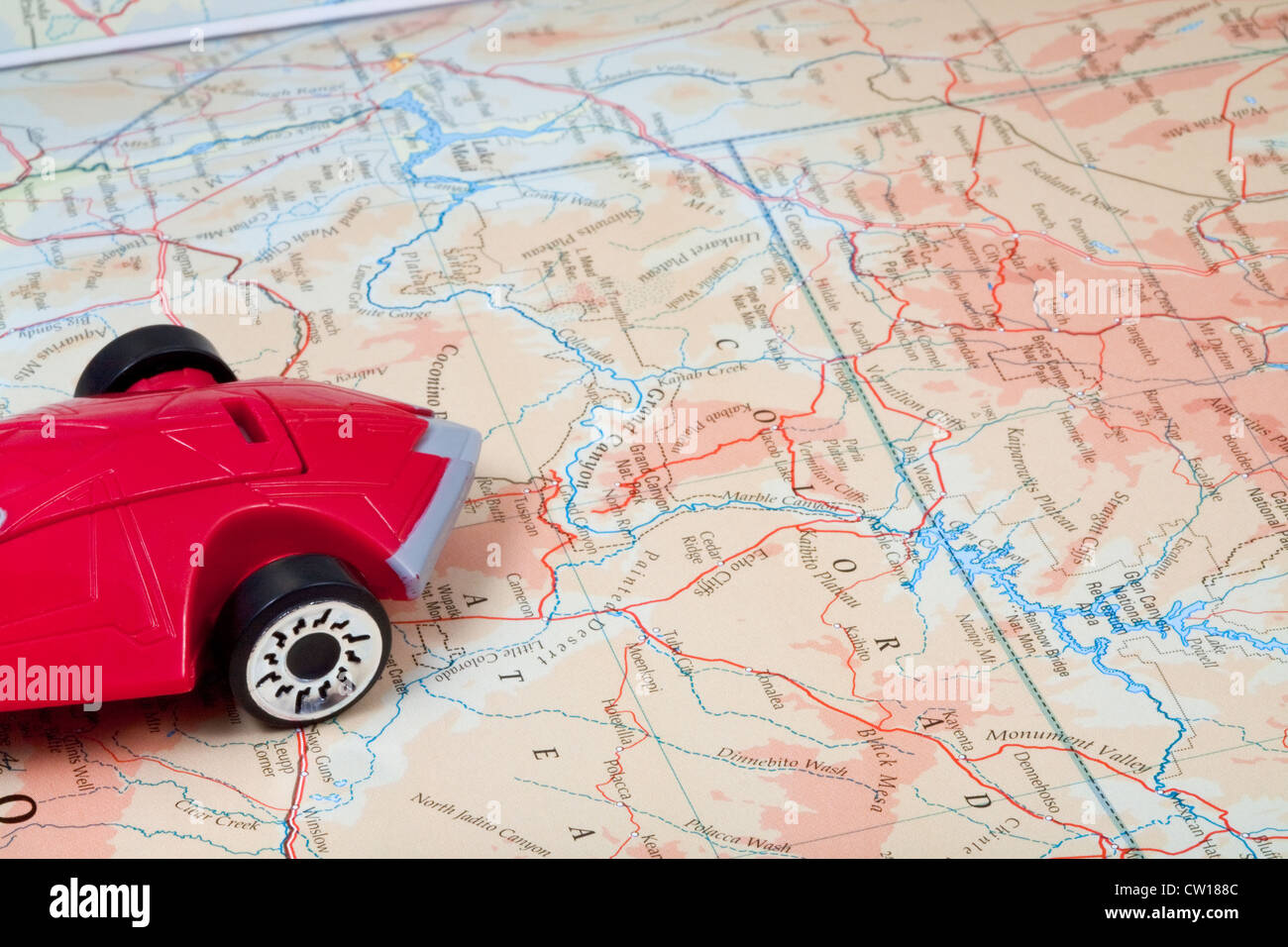 traveling by car on world map Stock Photo - Alamy