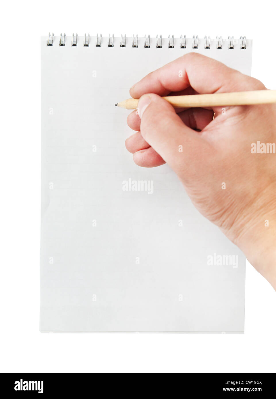 Pencil in hand writing on the notebook, isolated on white Stock Photo ...