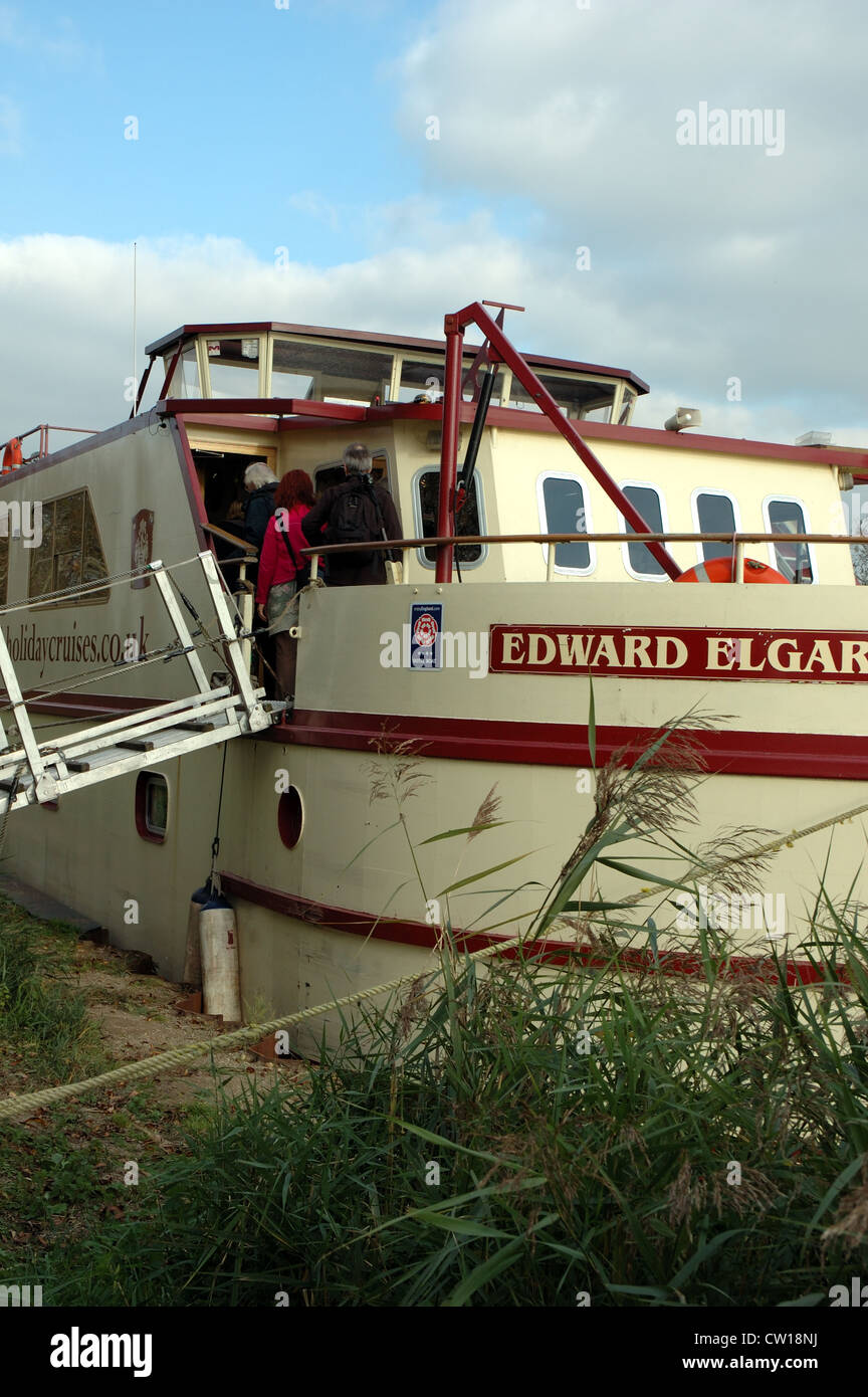 River cruiser MV Edward Elgar moored on the Gloucester Sharpness canal ...