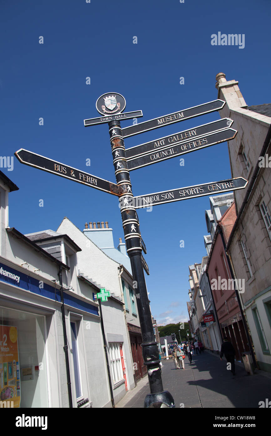 Town of Stornoway, Lewis. Tourist direction sign at the junction of ...