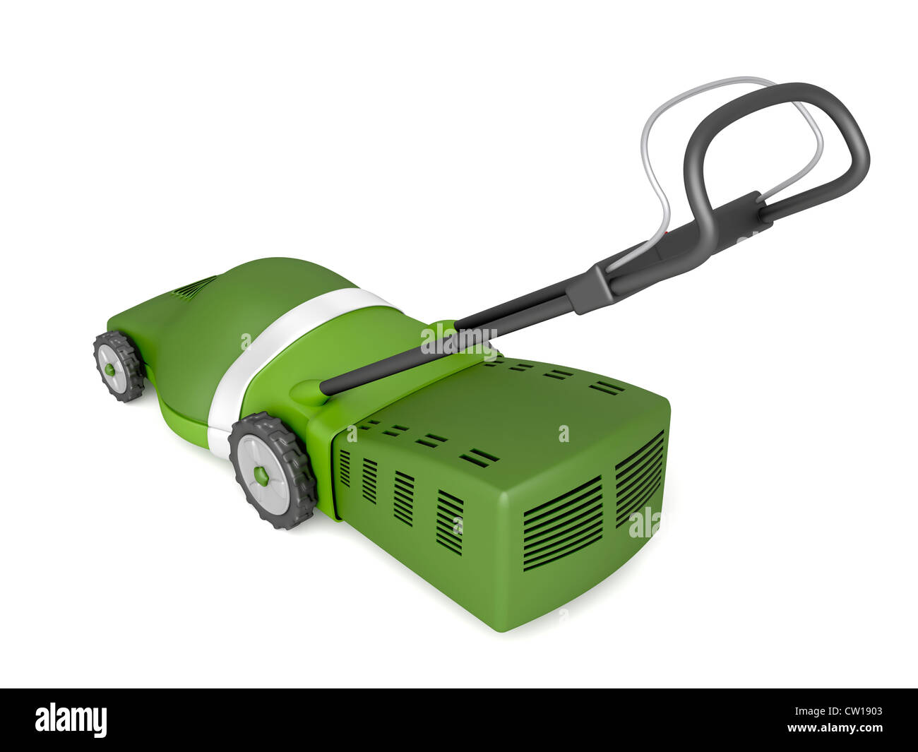 Green lawn mower on white background Stock Photo - Alamy