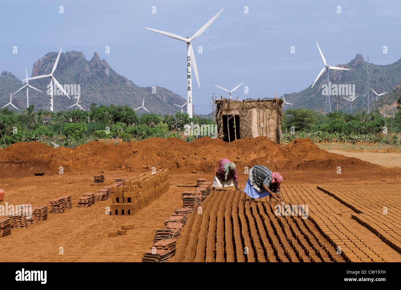 INDIA Tamil Nadu Kannyakumari Cape Comorin , windfarm with large wind ...