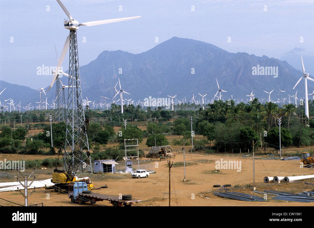 INDIA Tamil Nadu Kannyakumari Cape Comorin , windfarm with large wind ...