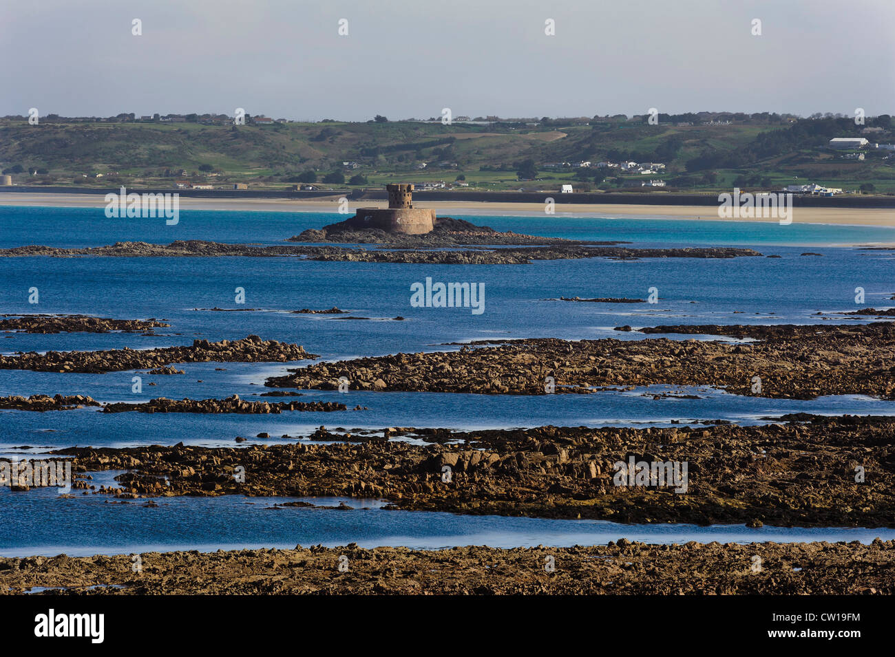 St.Quen's Bay, Beach and La Rocco Tower, Isle of Jersey, Channel ...