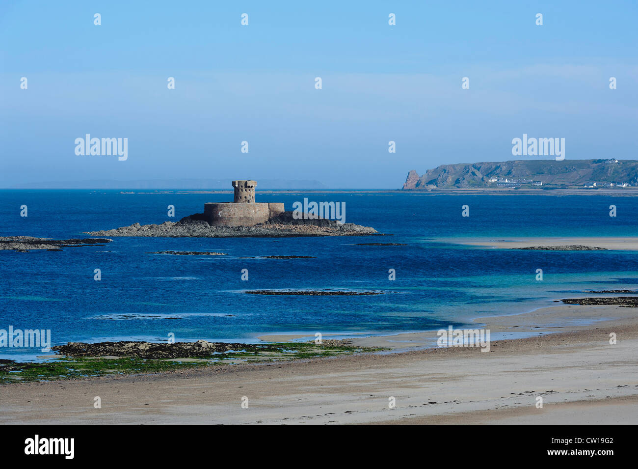St.Quen's Bay, Beach and La Rocco Tower, Isle of Jersey, Channel ...
