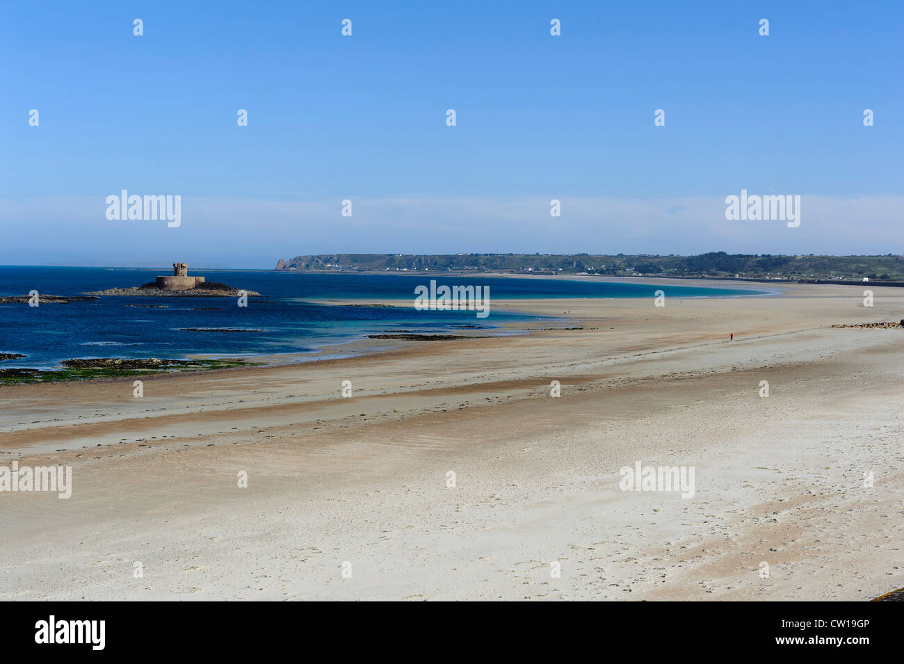 St.Quen's Bay, Beach and La Rocco Tower, Isle of Jersey, Channel ...