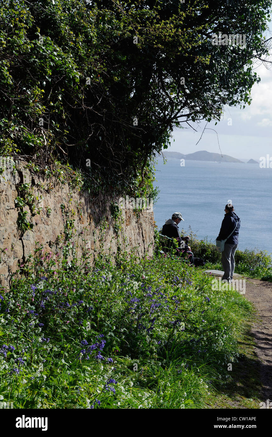 Cliff path at Clearence Battery near St. Peter Port, Isle of Guernsey ...