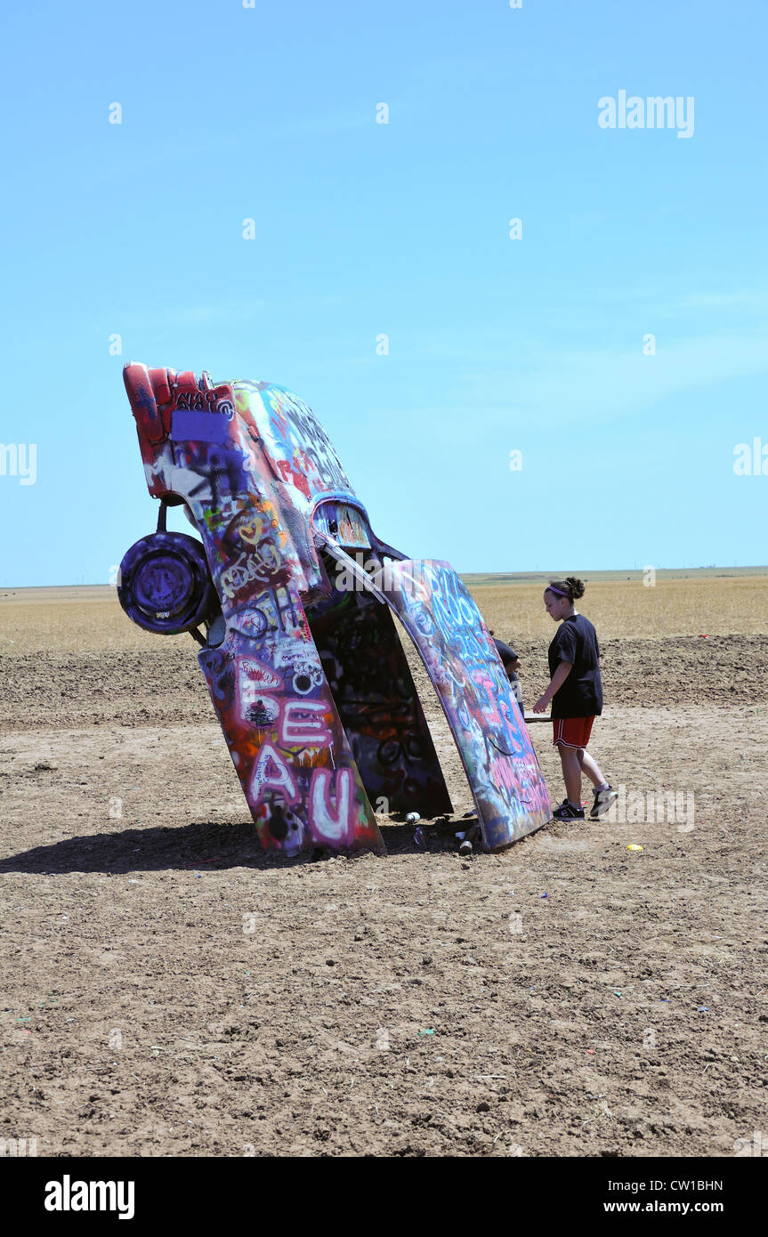 Cadillac Ranch along the historic Route 66, Amarillo, Texas, USA Stock ...