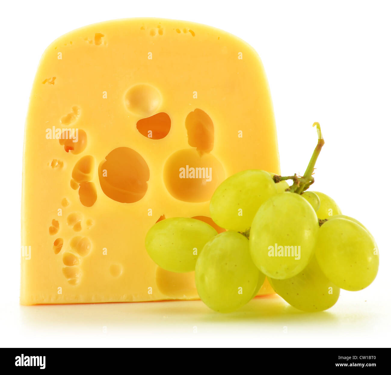Composition with piece of cheese isolated on white. Diary product Stock ...