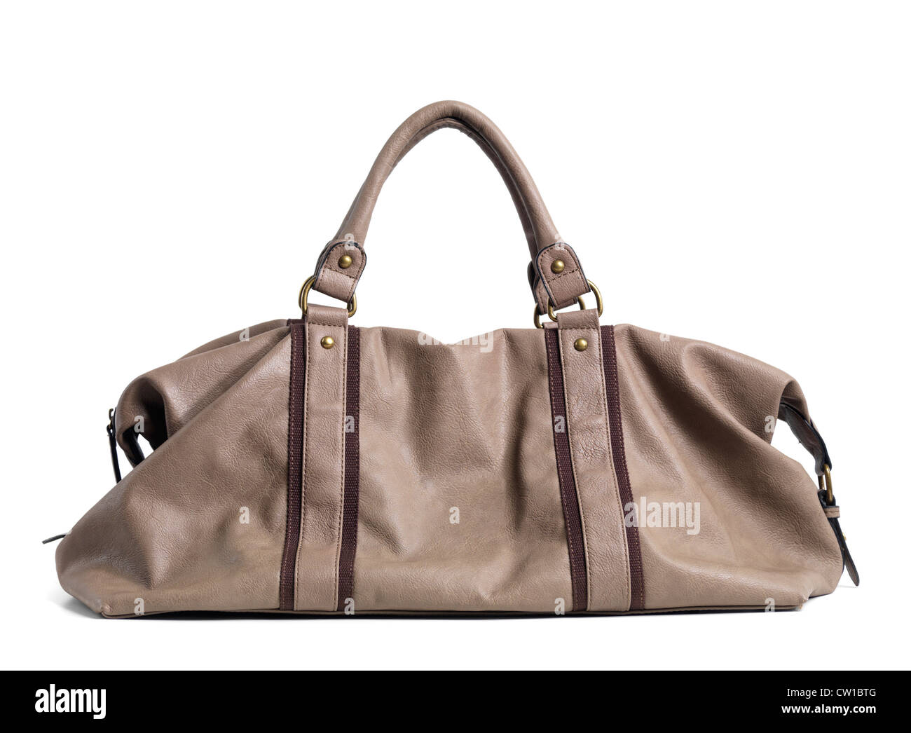 Beige leather womans handbag isolated on white background Stock Photo ...