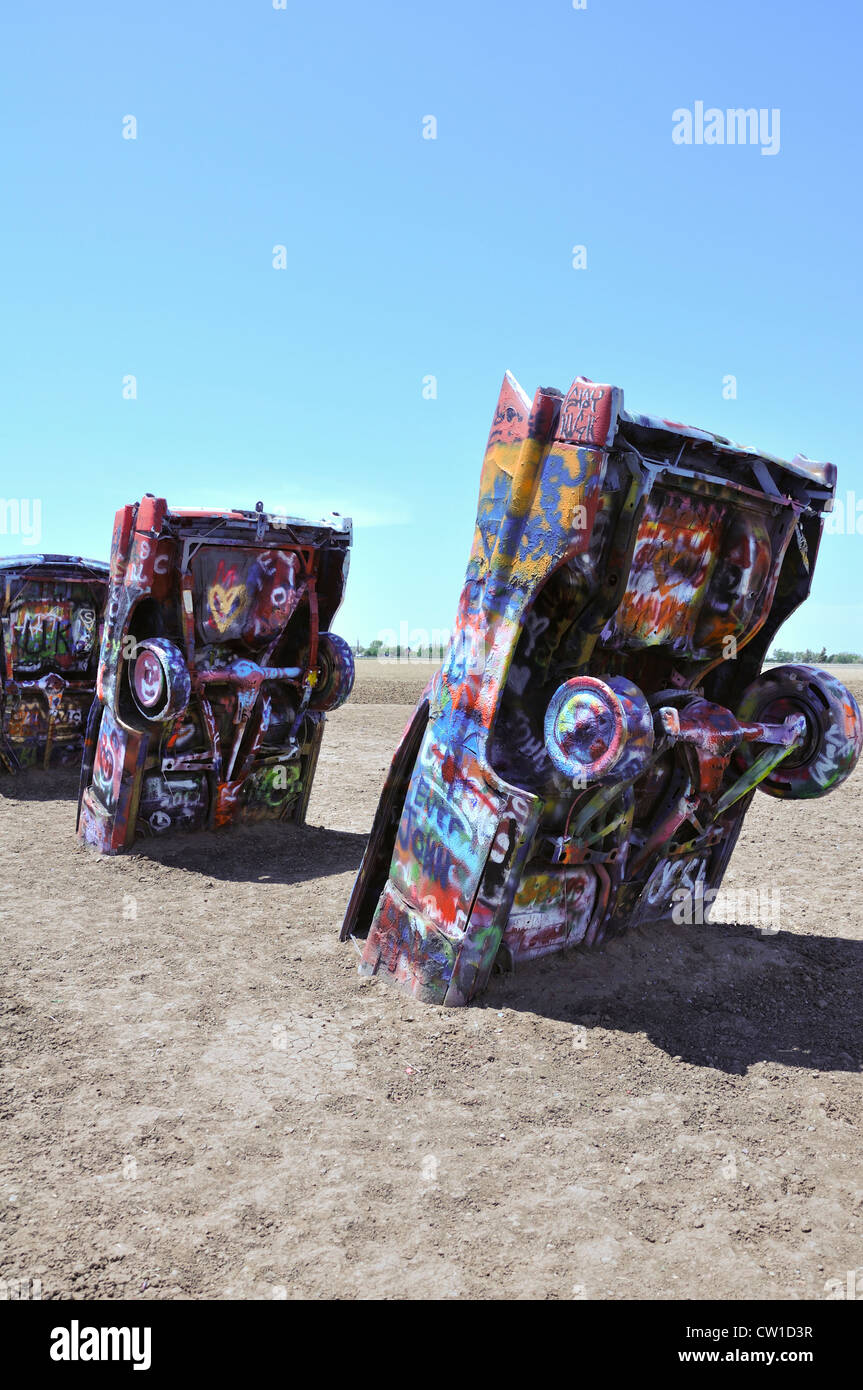 Cadillac Ranch along the historic Route 66, Amarillo, Texas, USA Stock ...