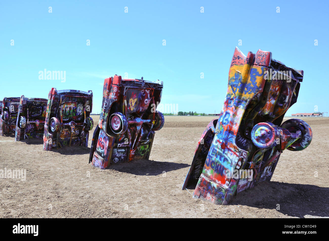 Cadillac Ranch along the historic Route 66, Amarillo, Texas, USA Stock ...