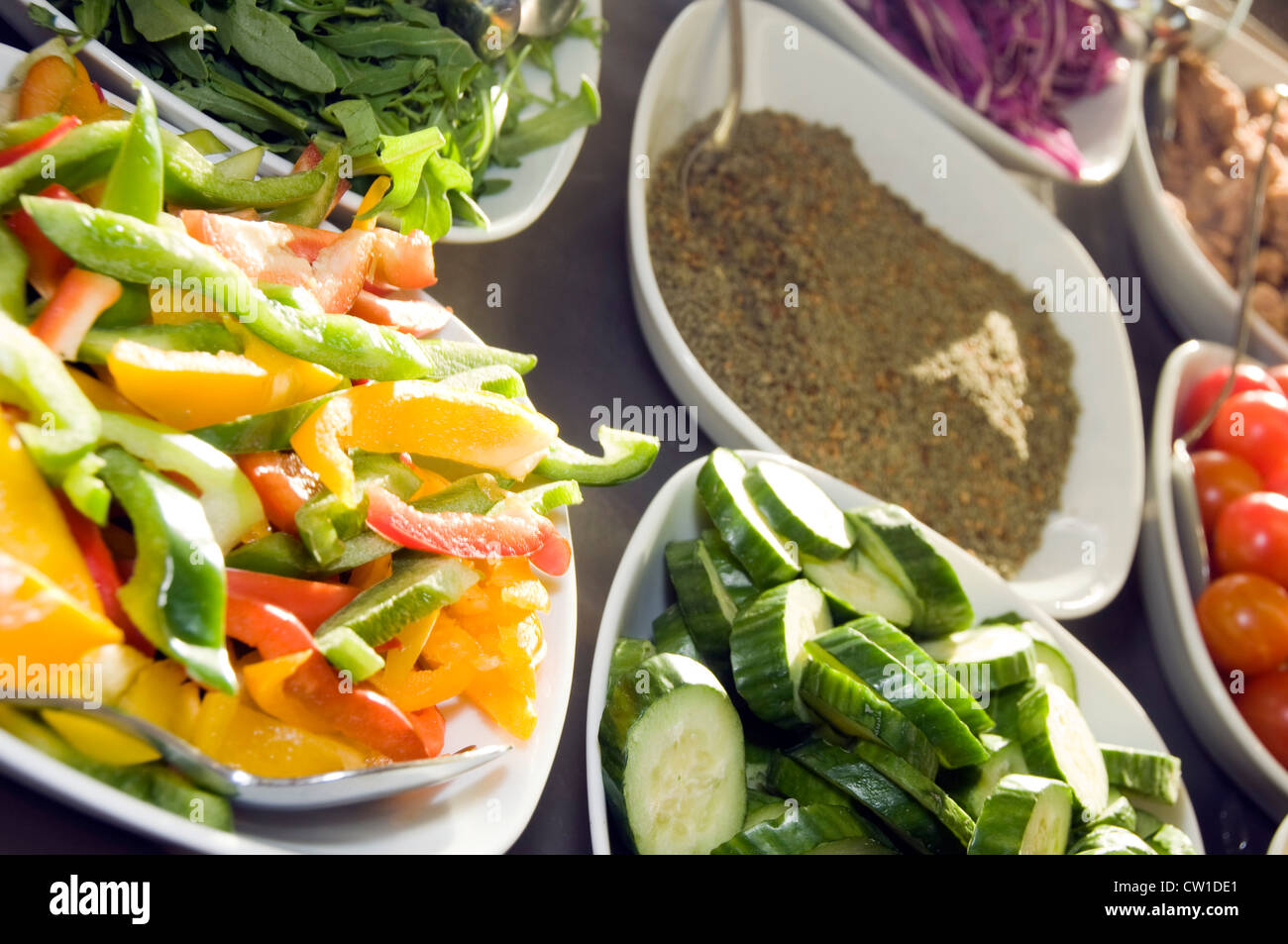 sliced vegetables tomatoes with spice breakfast hotel buffet ...