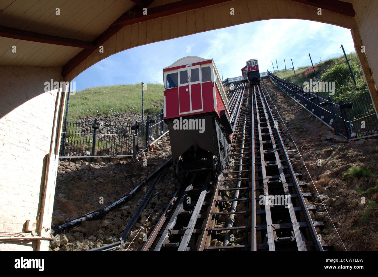 Saltburn Victorian waterbalance cliff lift Stock Photo - Alamy