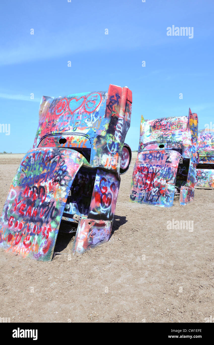 Cadillac Ranch along the historic Route 66, Amarillo, Texas, USA Stock ...