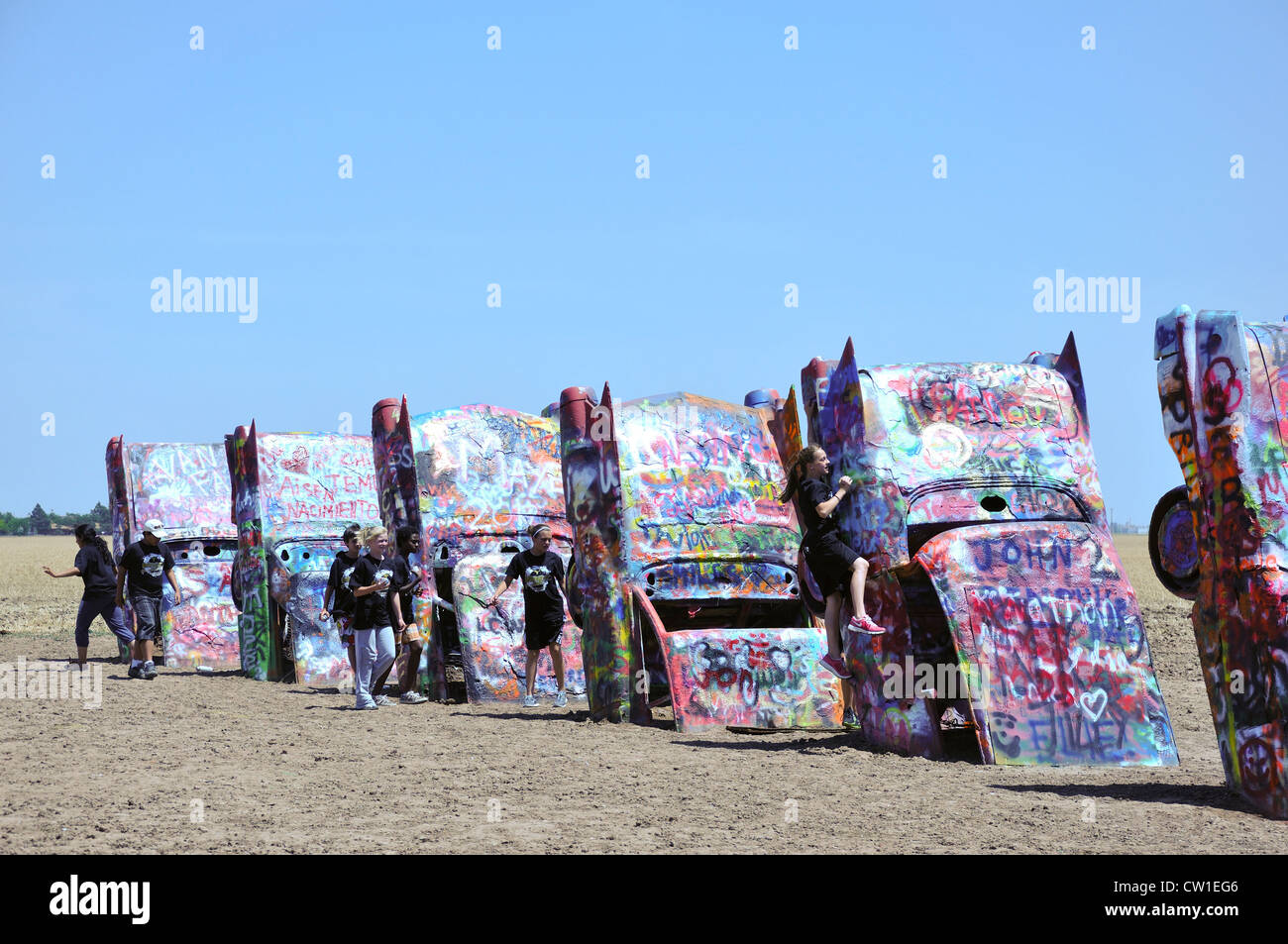 Cadillac Ranch along the historic Route 66, Amarillo, Texas, USA Stock ...