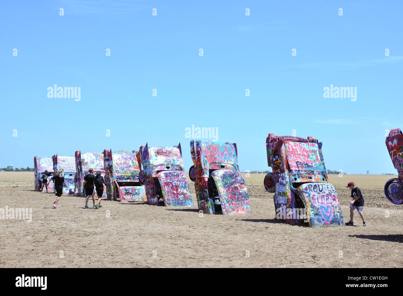 Cadillac Ranch along the historic Route 66, Amarillo, Texas, USA Stock ...