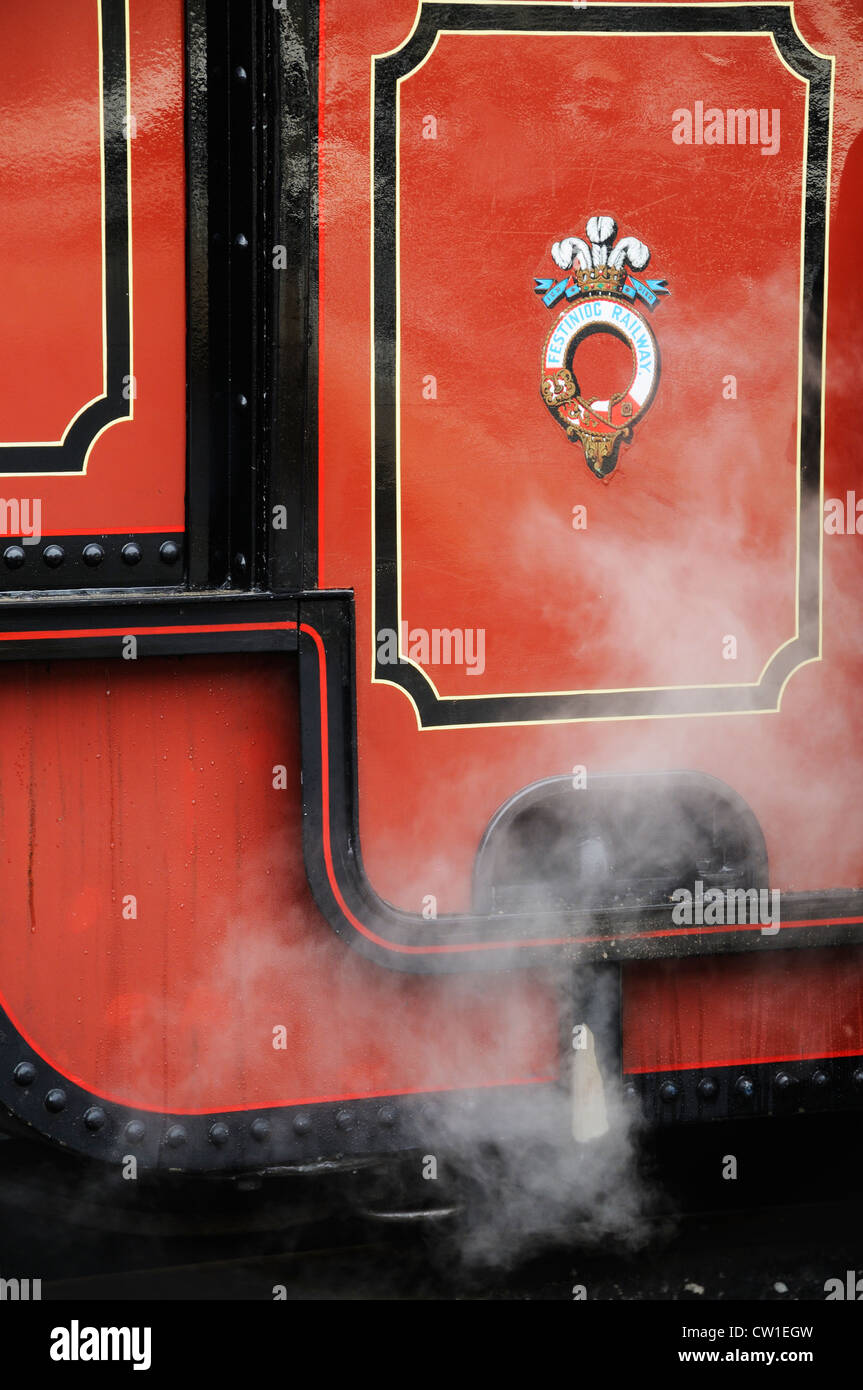 Side of red steam engine belonging to Ffestiniog Railway Stock Photo ...