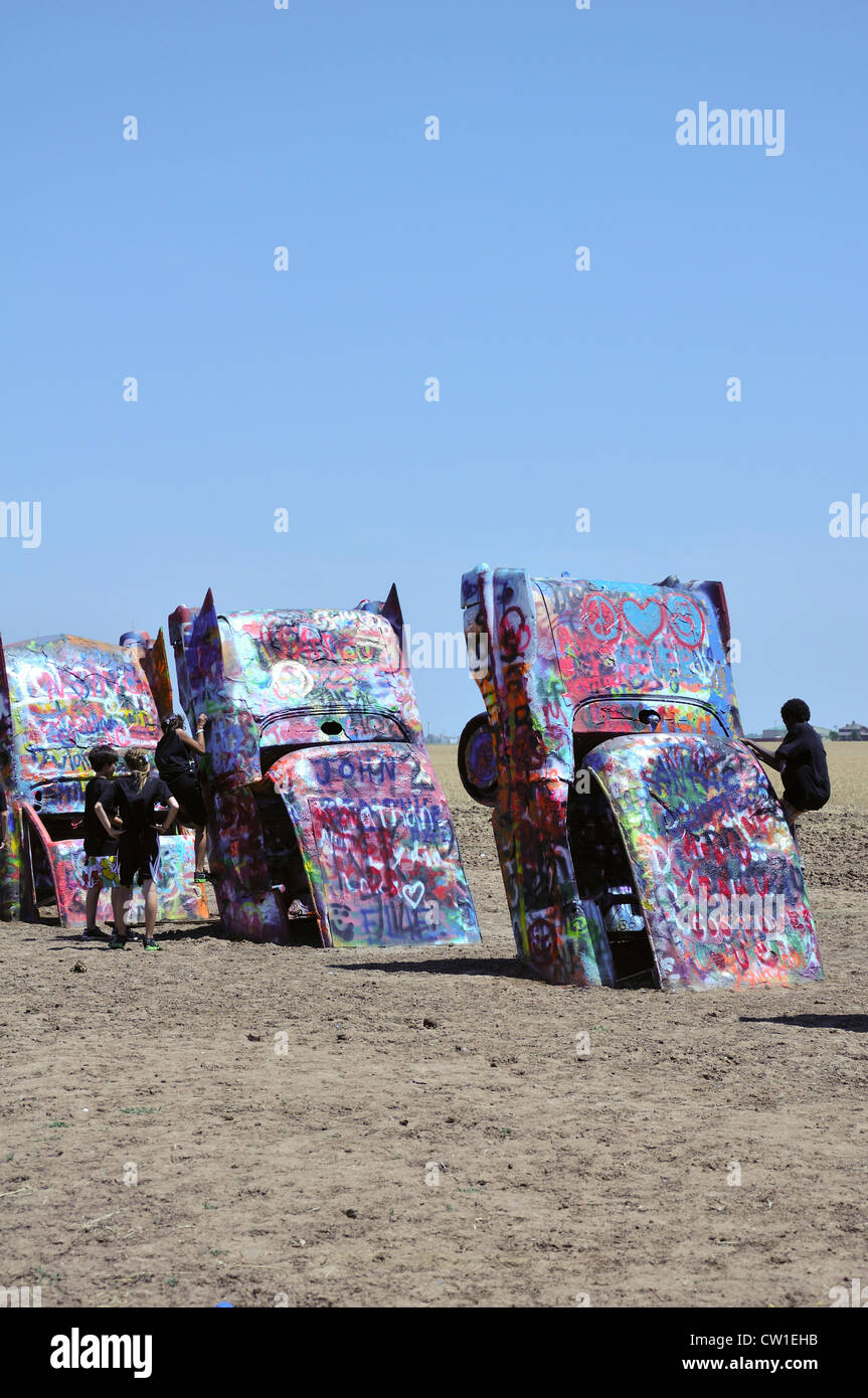 Cadillac Ranch along the historic Route 66, Amarillo, Texas, USA Stock ...