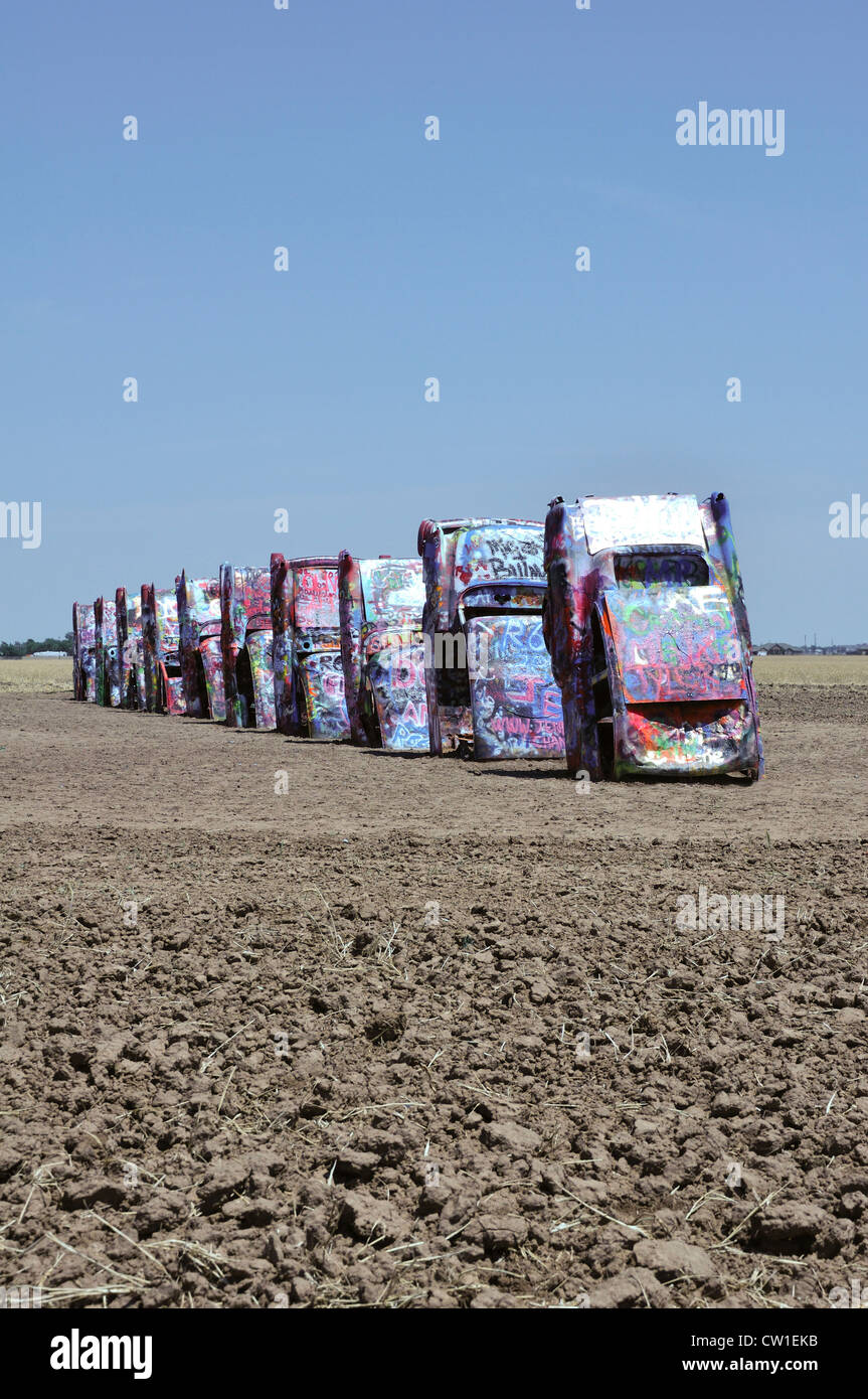 Cadillac Ranch along the historic Route 66, Amarillo, Texas, USA Stock ...