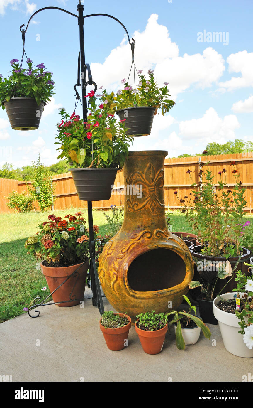 Chimenea in garden Stock Photo - Alamy