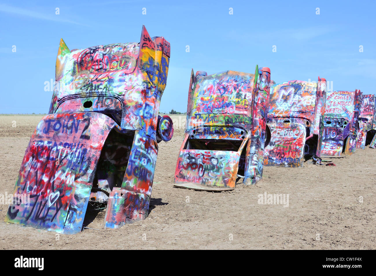 Cadillac Ranch along the historic Route 66, Amarillo, Texas, USA Stock ...