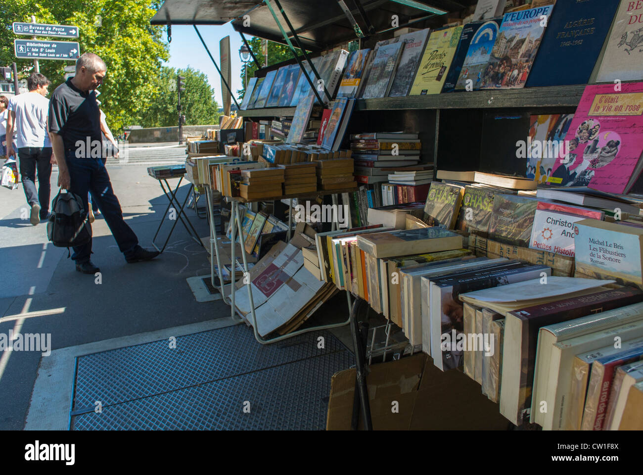 Paris, France, Man Looking, French Used Books On DIsplay in Outdoor ...
