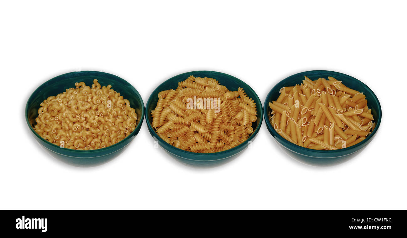 Whole grain pasta variety in bowls Stock Photo - Alamy