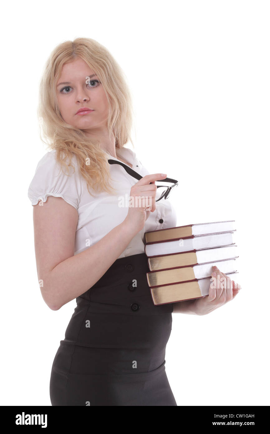 girl with book - Beautiful young woman with books isolated on a white ...