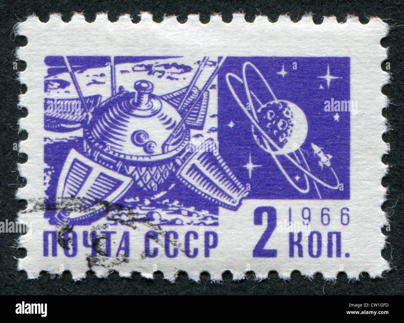 USSR-CIRCA 1966: A stamp printed in the USSR, shows the Soviet space ...