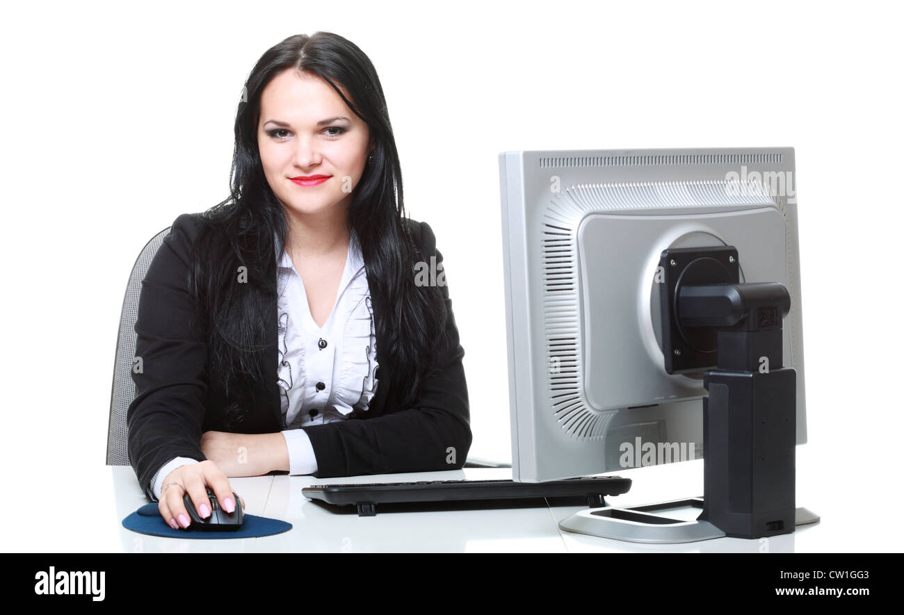 modern business woman sitting at office desk and working with computer ...