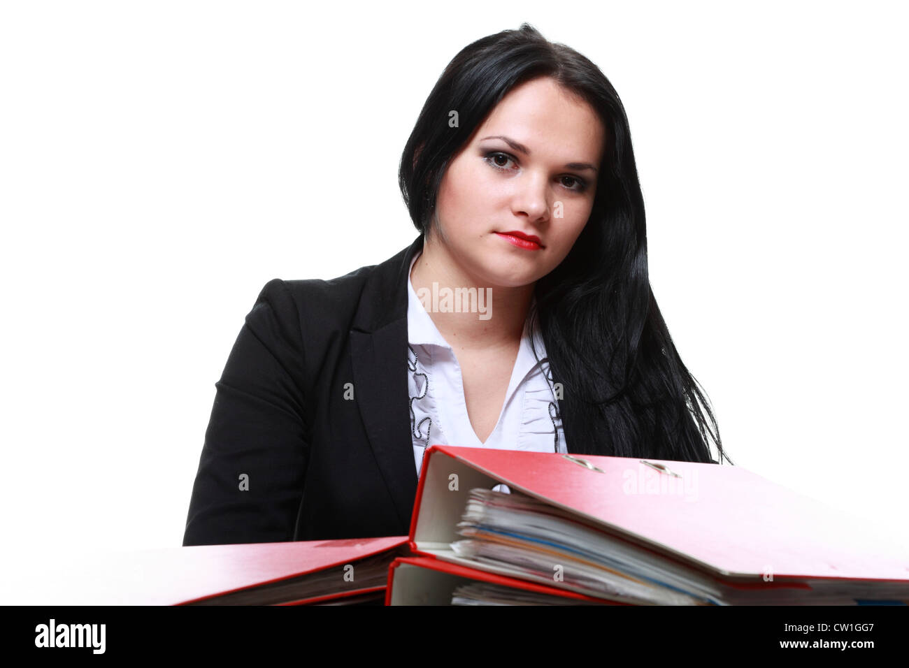 beautiful woman with folders isolated on white Stock Photo - Alamy