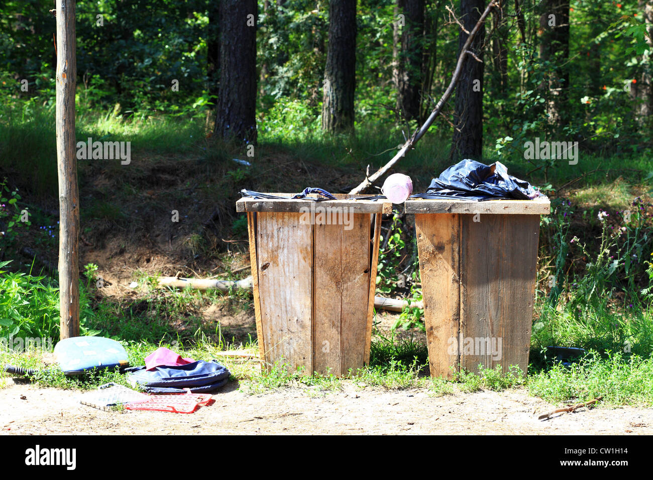 recycle bins in pine forest, Pile of garbage nature environment ...