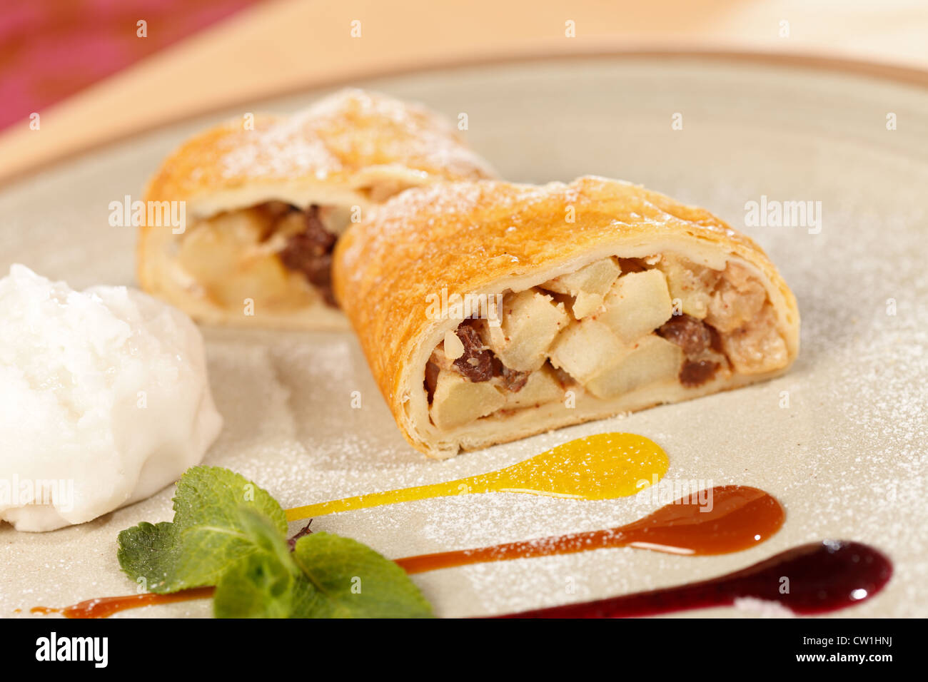 apple strudel with vanilla ice cream Stock Photo - Alamy