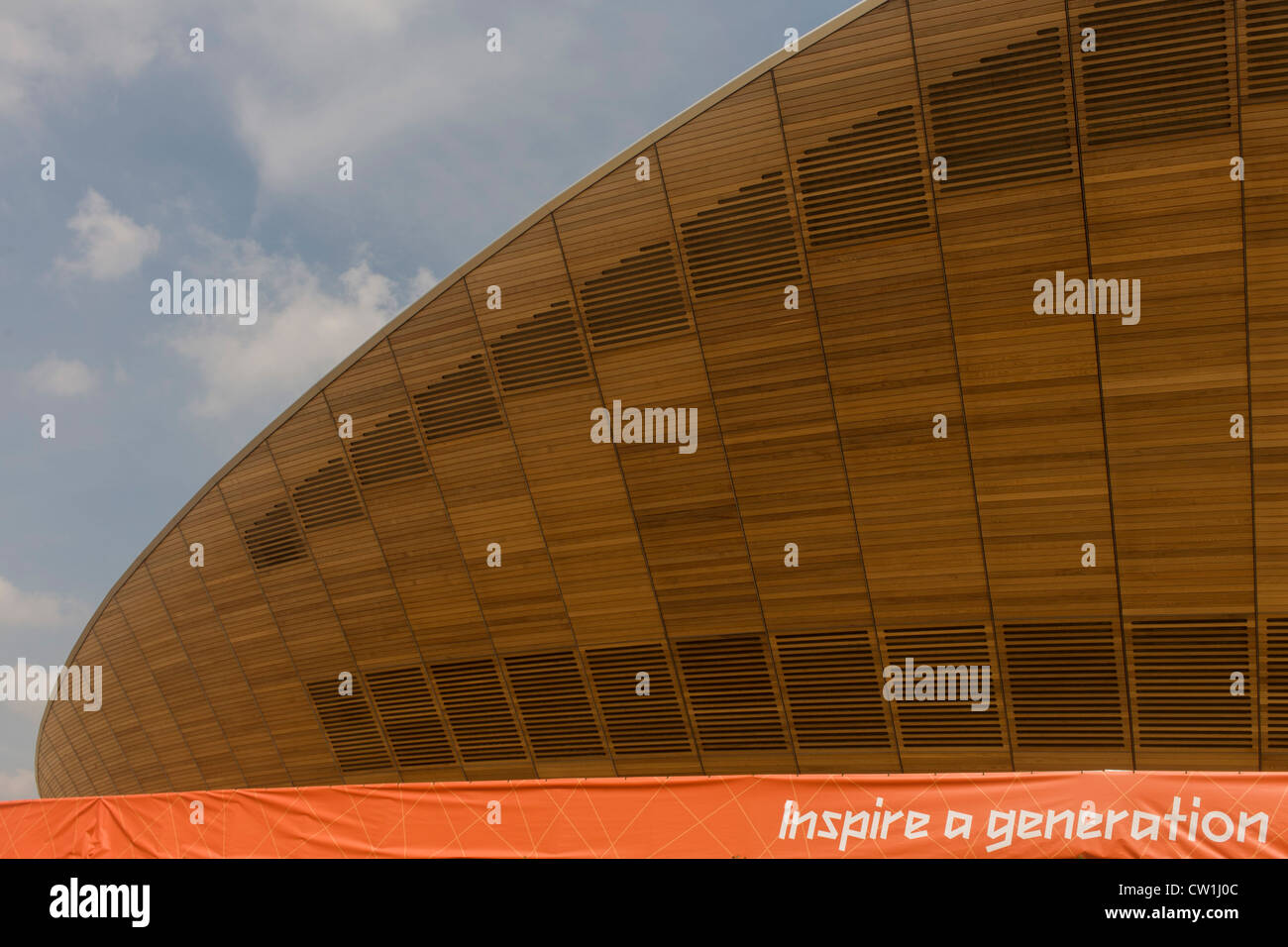 Exterior of the £105m Siberian Pine Velodrome curved roof during the ...